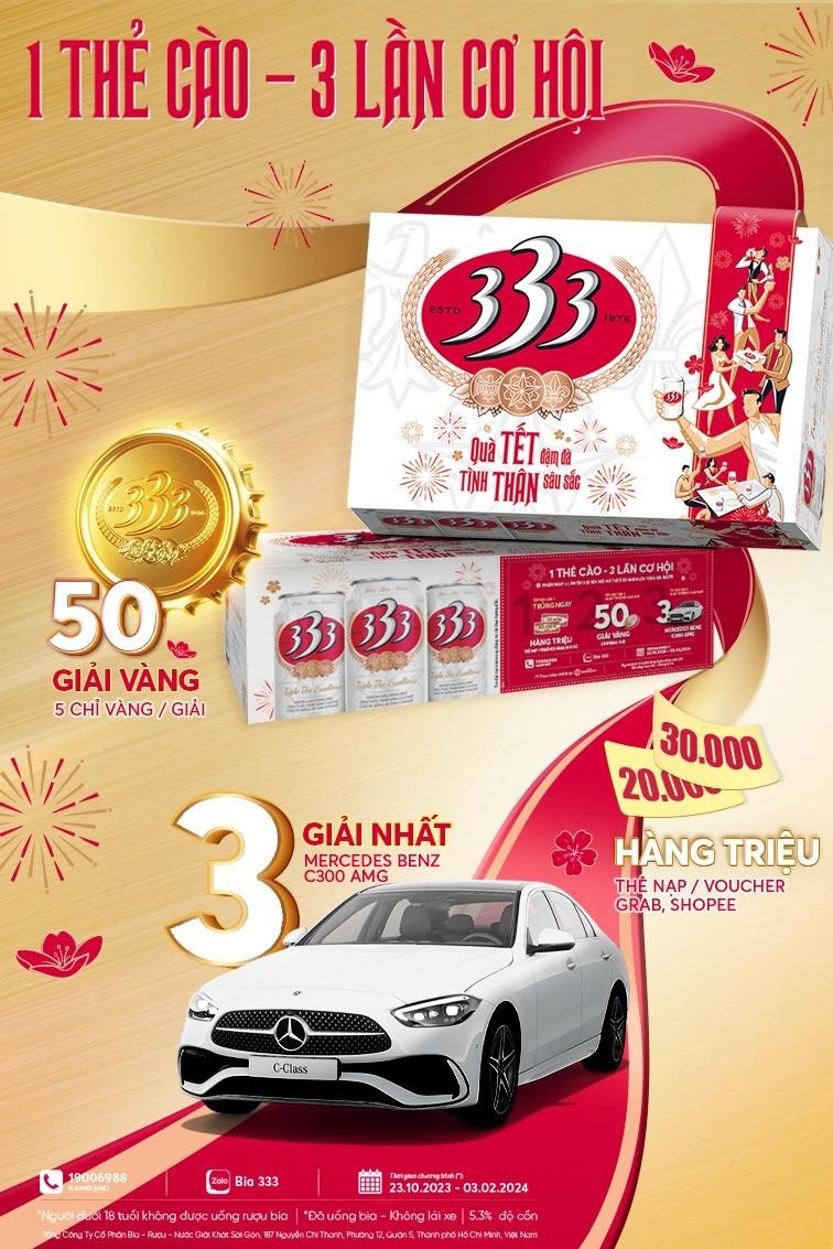 Bia 333 tặng xe Mercedes C300 AMG cho khách hàng may mắn