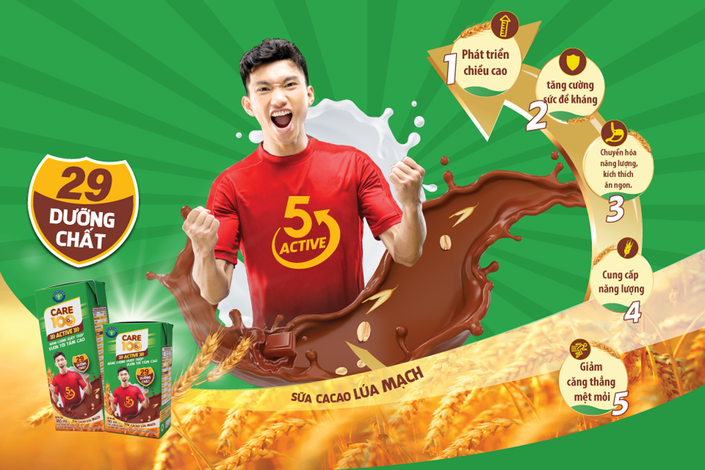 Care 100 Active - Sữa cacao lúa mạch sở hữu hệ chất ‘5 Active’