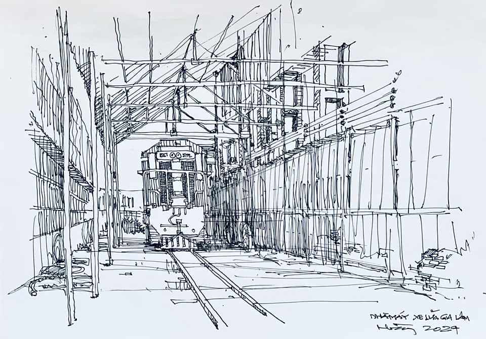 Góc ký họa: Nhà máy xe lửa Gia Lâm