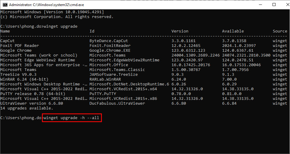 Mẹo cập nhật toàn bộ ứng dụng trên máy tính Windows bằng CMD