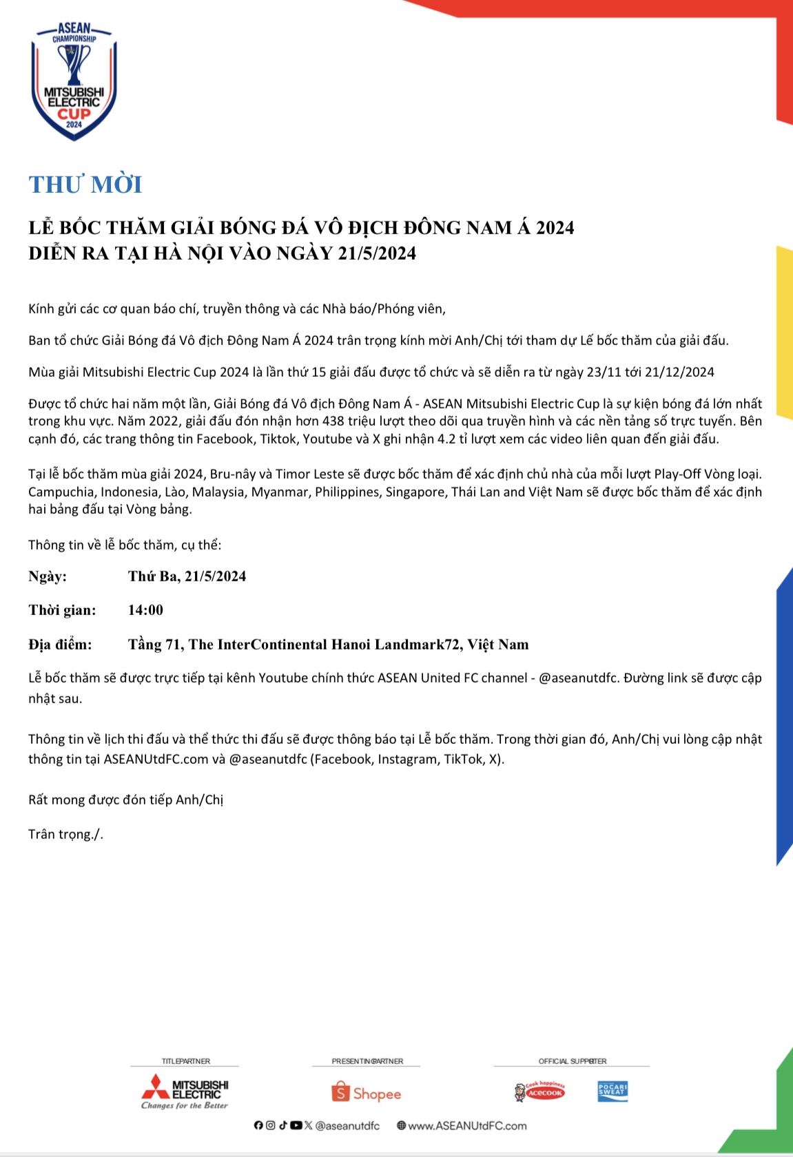 Lịch trực tiếp bốc thăm AFF Cup 2024: HLV Kim Sang-sik tham dự, chờ ...