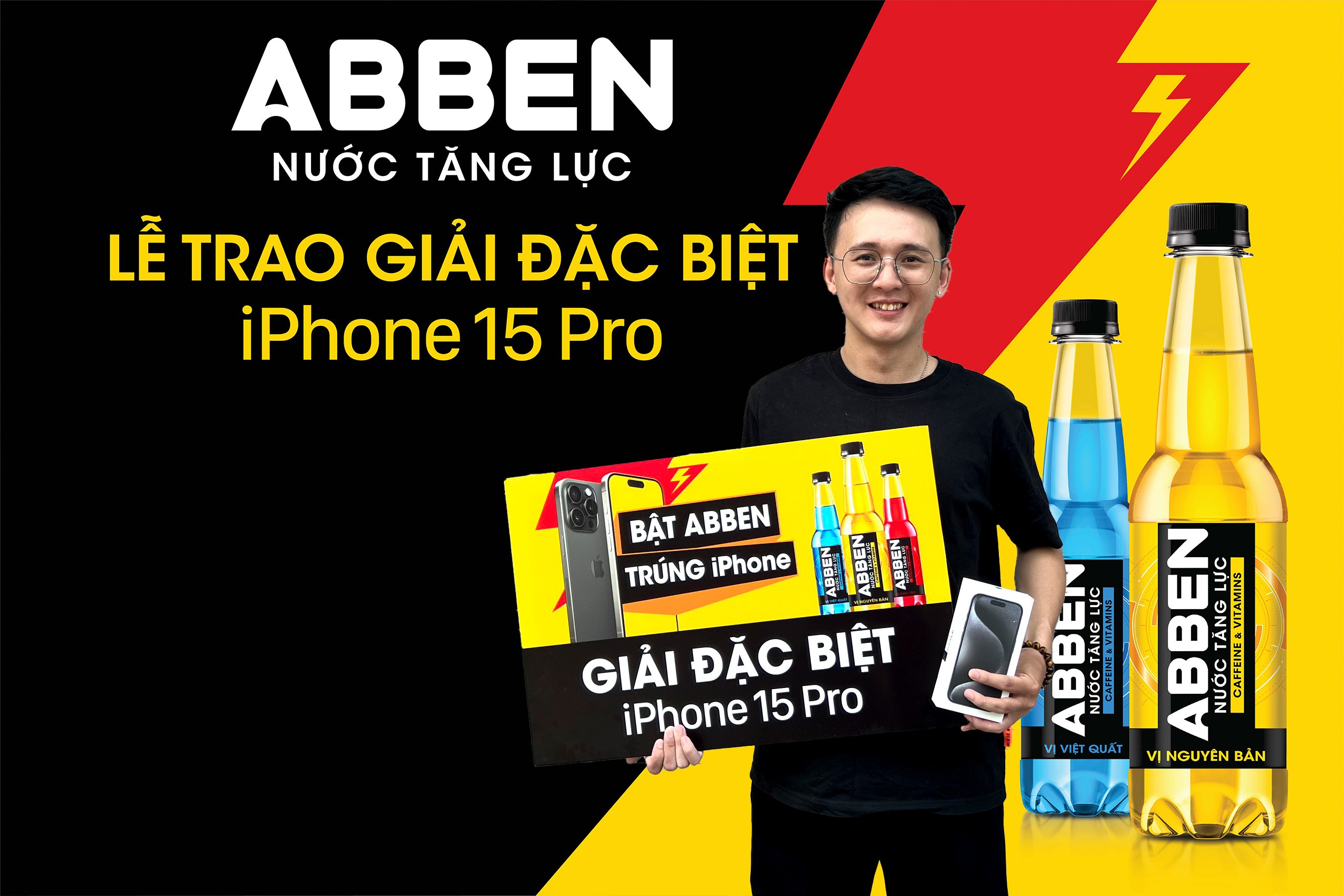 Cơ hội rinh iPhone 15 Pro siêu dễ cùng nước tăng lực ABBEN