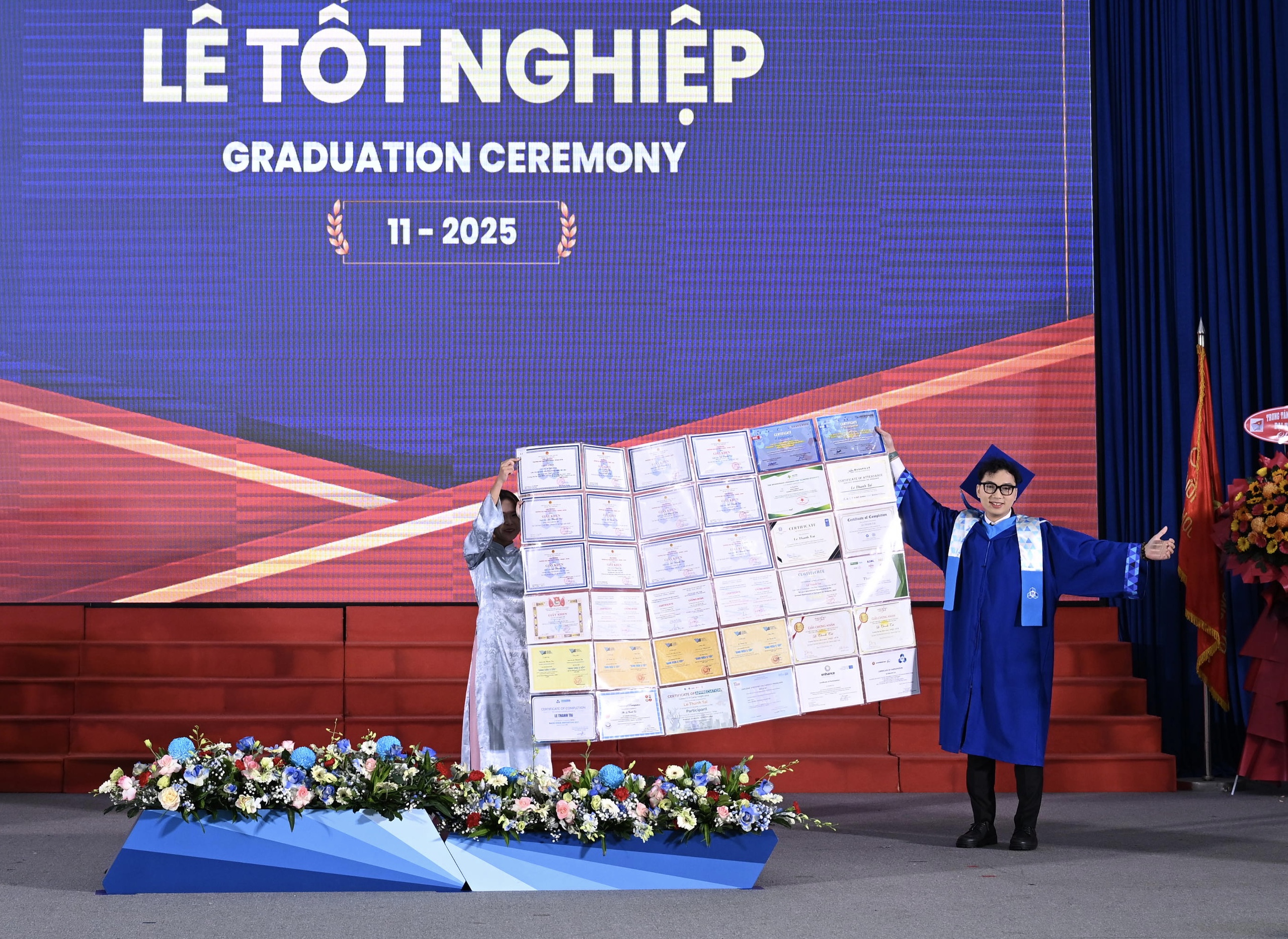 Male student of Polytechnic with a series of certificates of merit ...
