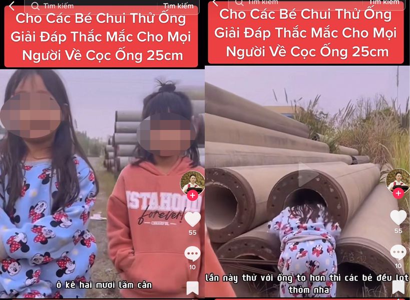 Lên án TikToker làm clip kêu 'trẻ nhỏ chui thử vào ống cọc bê tông' xem có lọt hay không