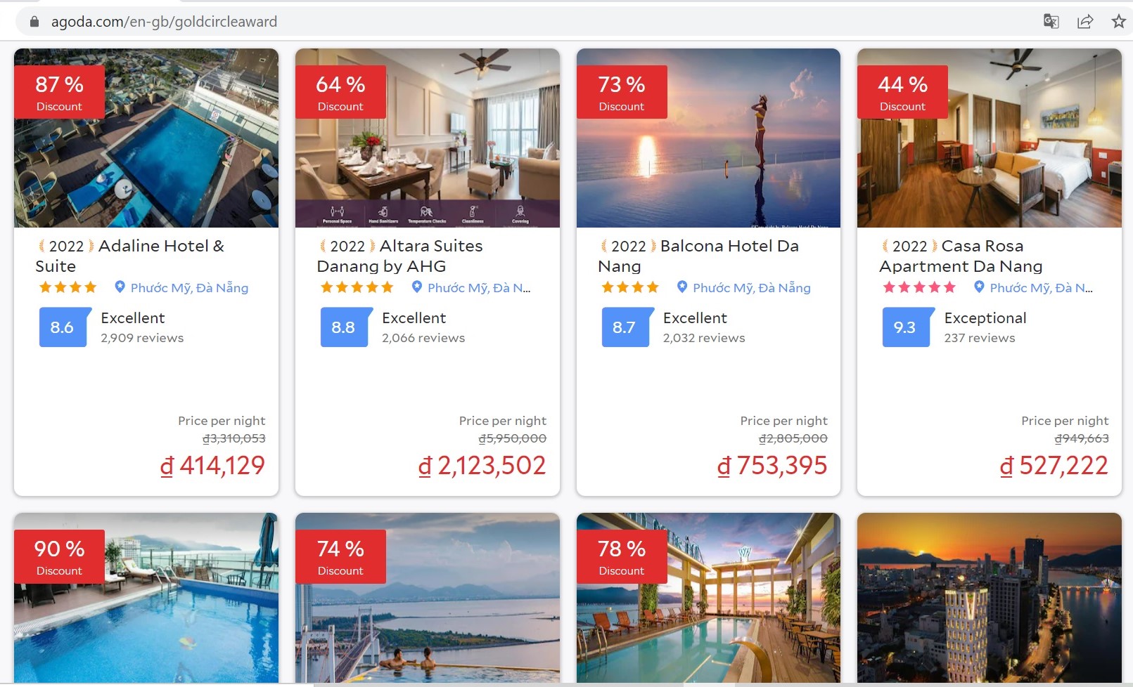 90 khách sạn của Việt Nam đạt giải thưởng Agoda Gold Circle Awards