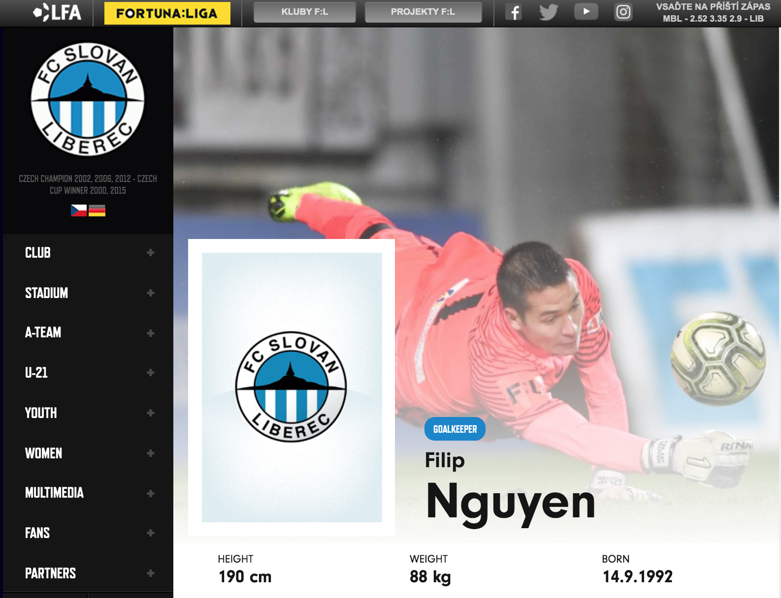 Thủ môn Việt kiều Filip Nguyễn tiếp tục làm 'điên đảo' bóng đá Czech