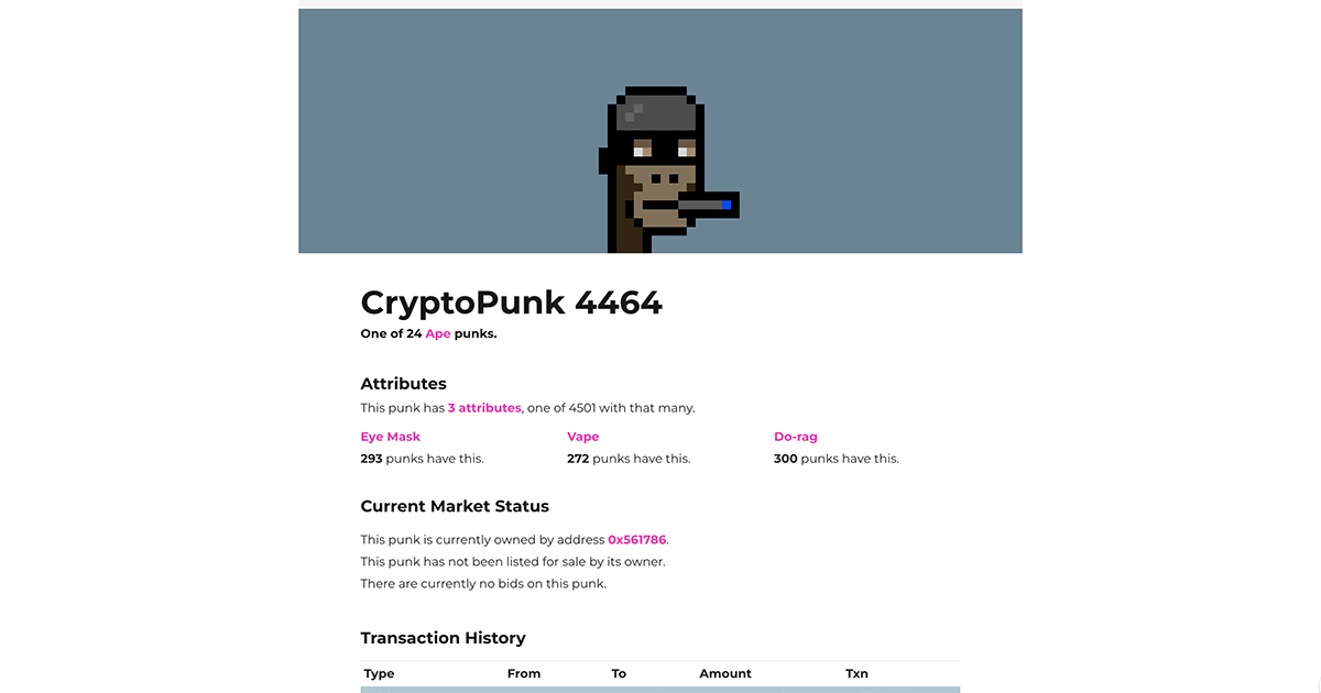 Một NFT CryptoPunk vừa được bán với giá 2.500 ETH